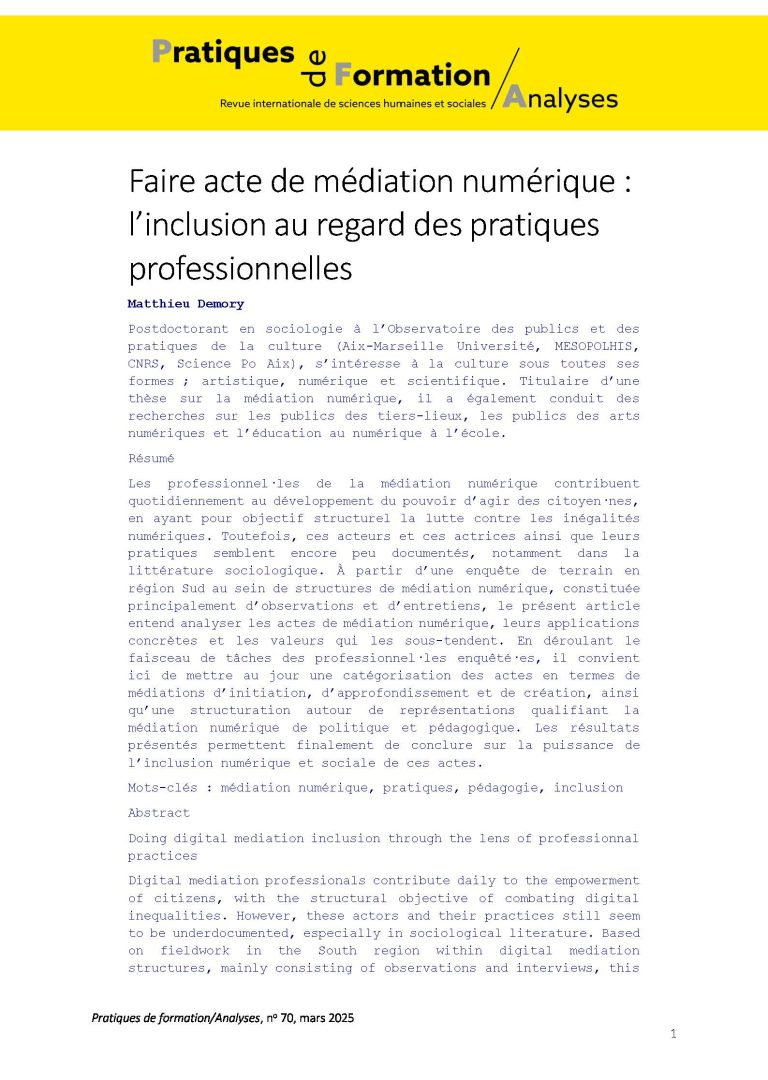 Article by Matthieu Demory: "Acting as a digital mediator: inclusion in ...